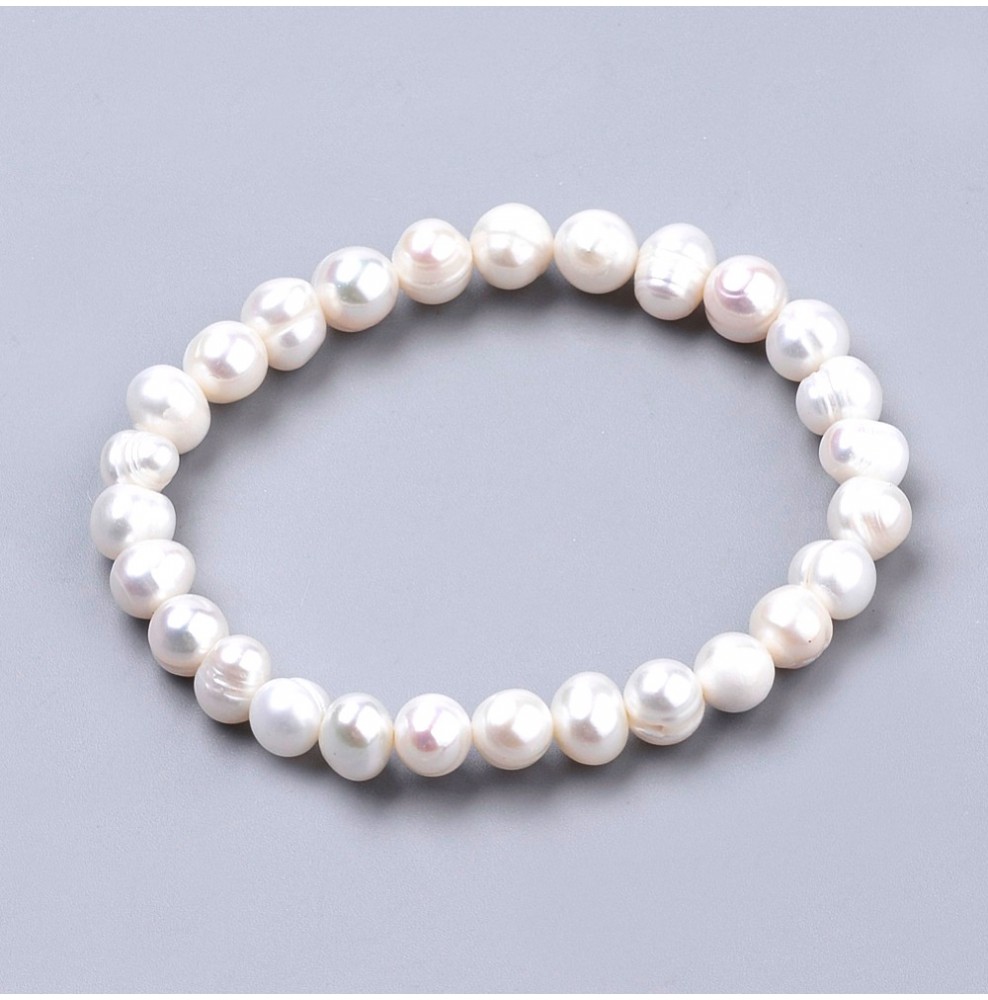 Perle en Nacre Ivoire veritable Bracelet Pierres variables